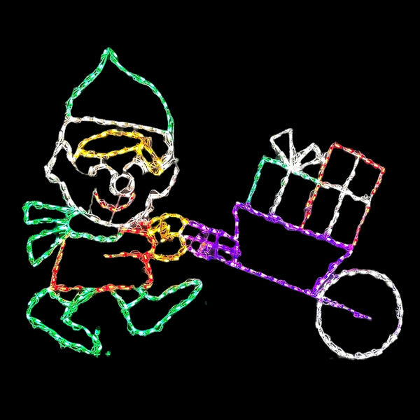 Boy Elf Wheel Barrow carrying presents – Brite Ideas Decorating
